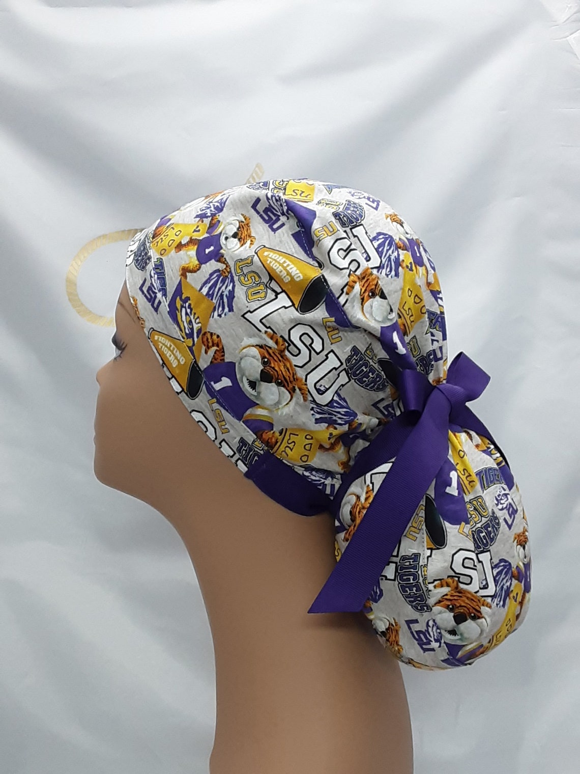 Lsu Tigers Print Ponytail Scrub Cap Surgical Scrub Hat | Etsy