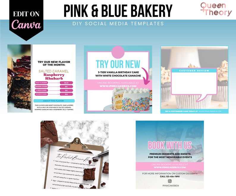 Pink & Blue Bakery Baker Social Media Template/ Instagram Canva ...