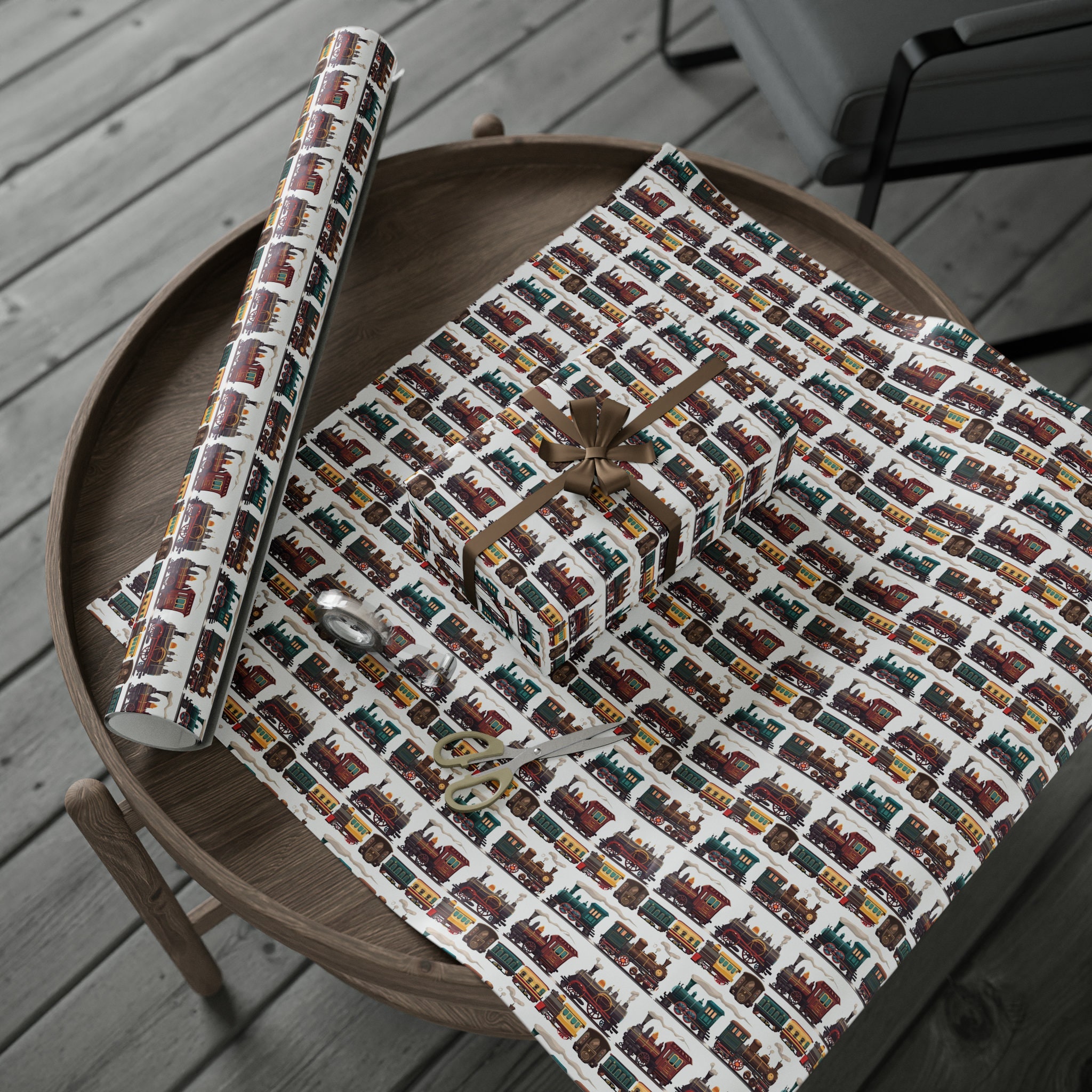 Train Wrapping Paper Vintage Train Gift Wrap Kids Boy Birthday Party ...