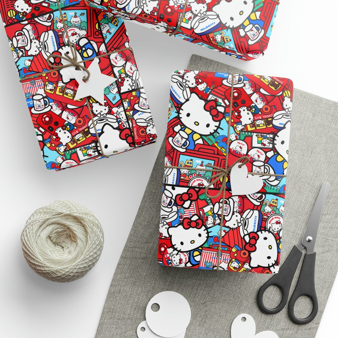 Kitty Wrapping Paper Red Gift Wrap for Girls Birthday Present - Etsy ...