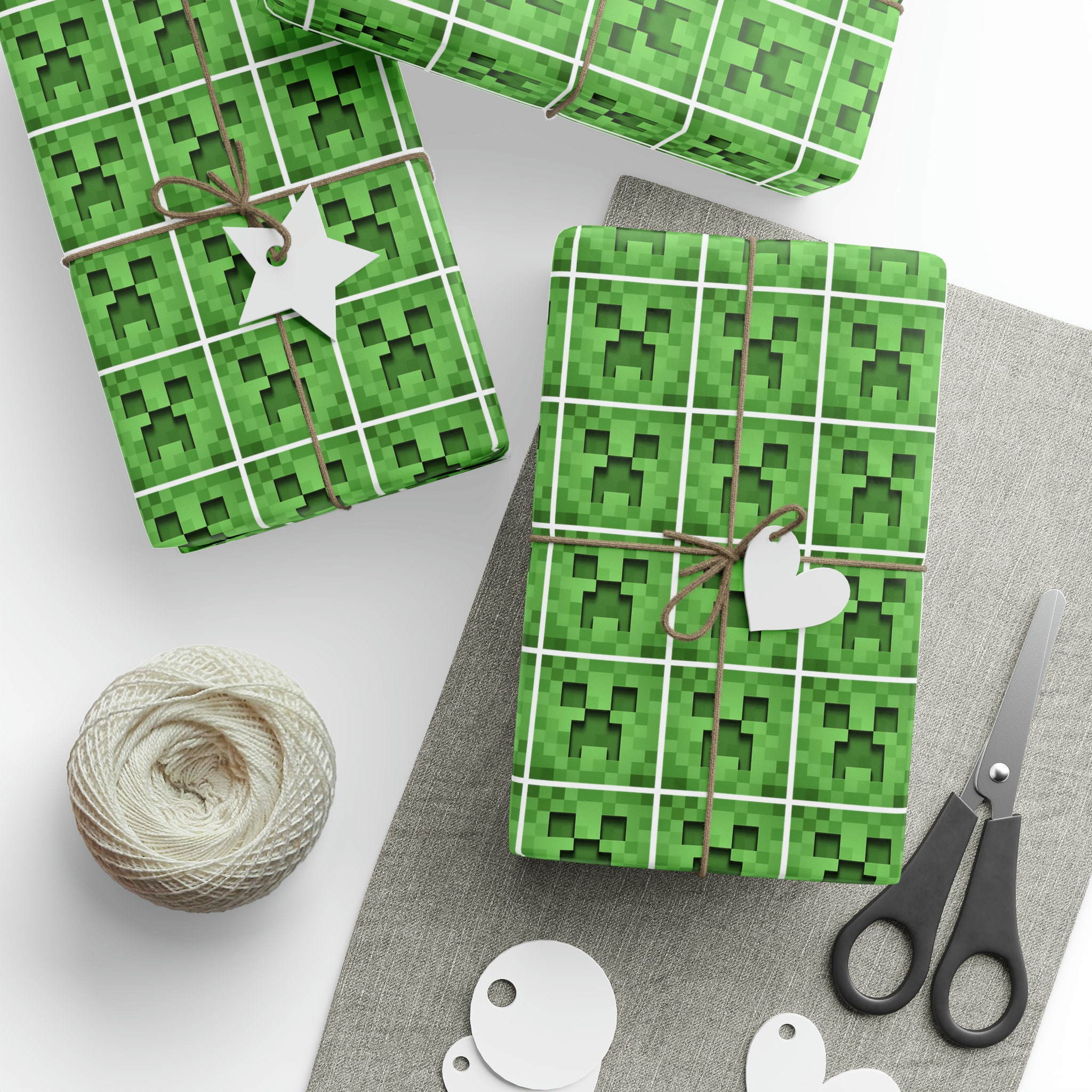 Minecraft Wrapping Paper Green Gift Wrap Mining Birthday Party Present ...