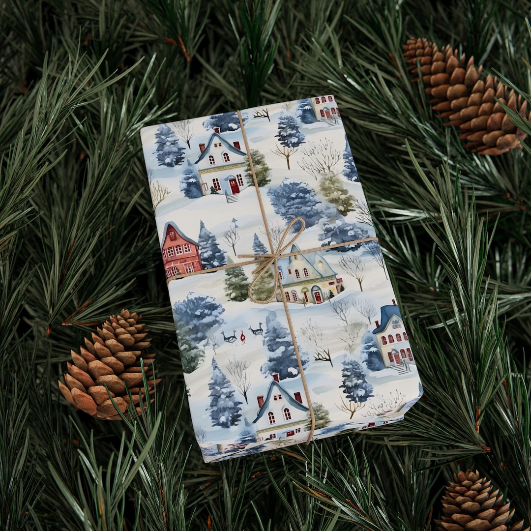 Christmas Village Wrapping Paper Winter Scene Gift Wrap Snow - Etsy