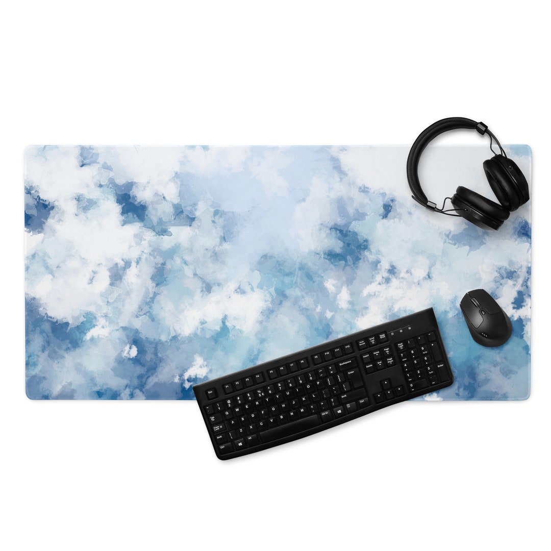 Blue White Watercolor Gaming Mouse Pad Desk Mat Extended - Etsy