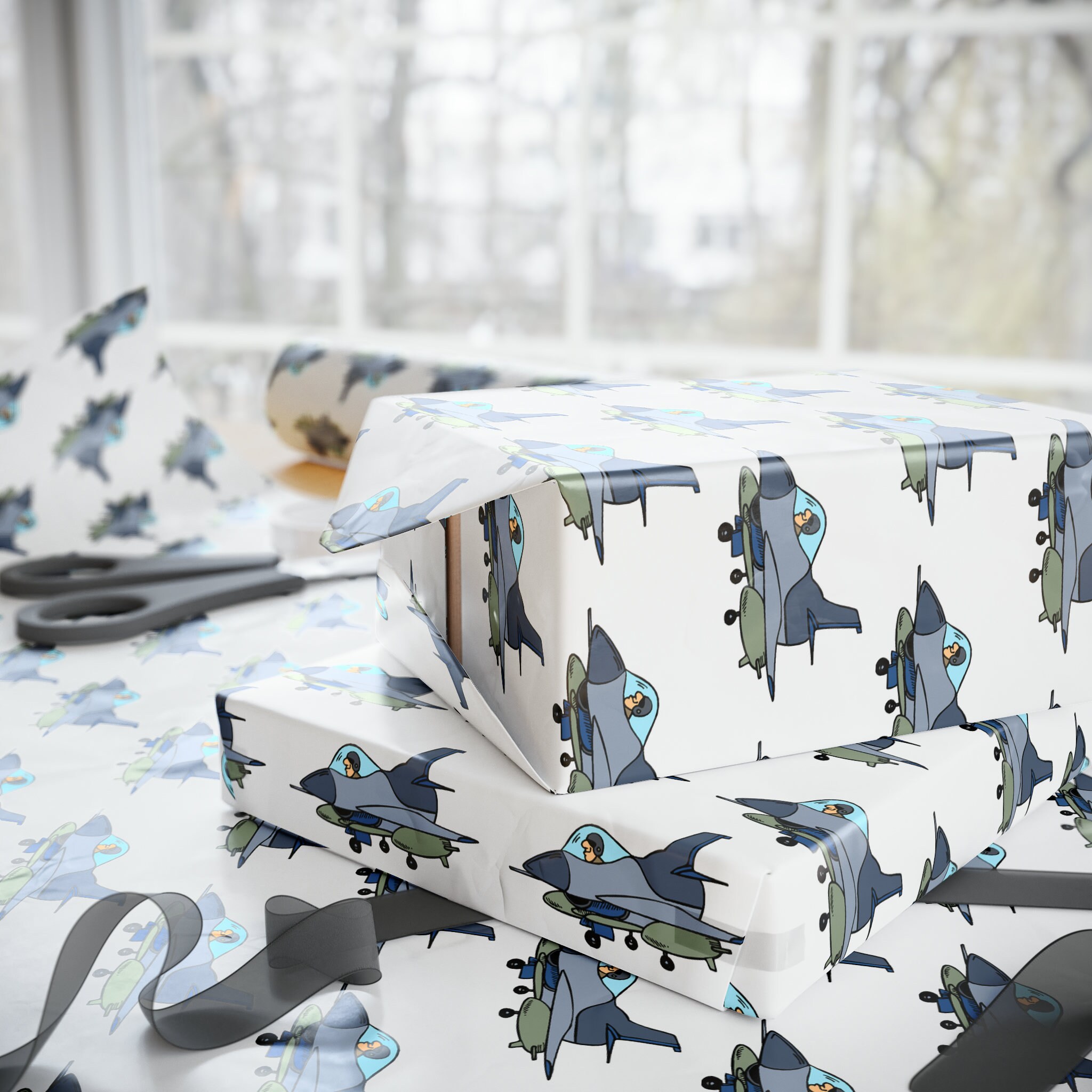 Military Fighter Jet Wrapping Paper Aircraft Gift Wrap Birthday Party ...