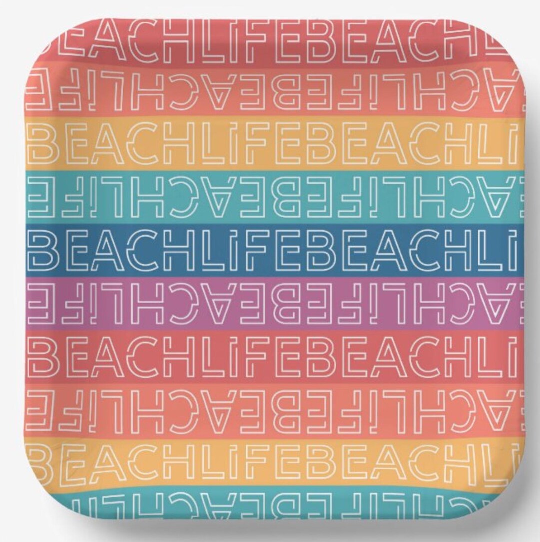 Beach Life Square Paper Plates Birthday Party Surfing Lifeguard, Set of ...