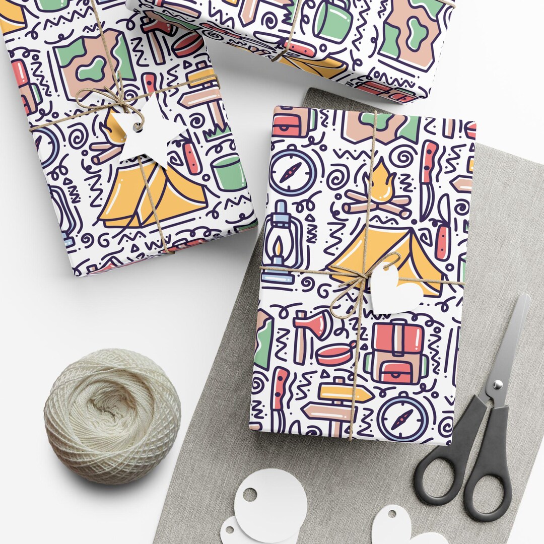 Camping Wrapping Paper Camper Campfire Tent Gift Wrap - Etsy