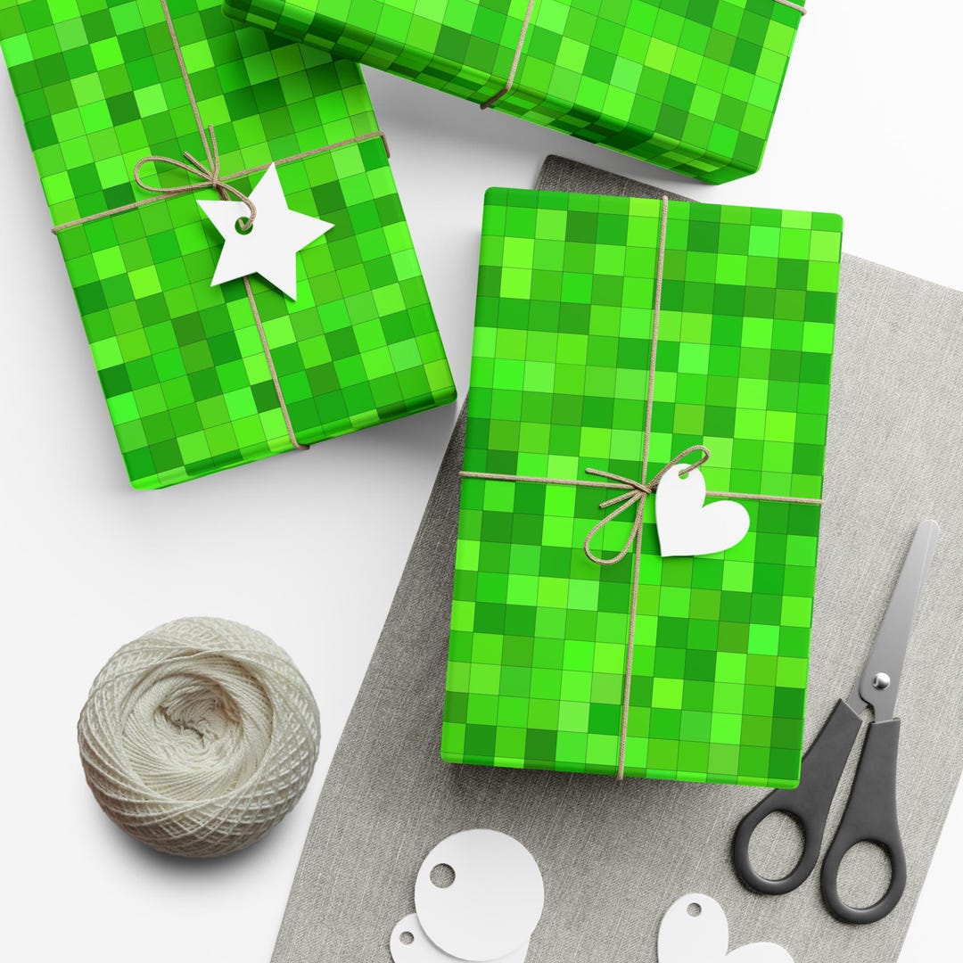Minecraft Pixels Wrapping Paper Birthday Gift Wrap Party Green - Etsy