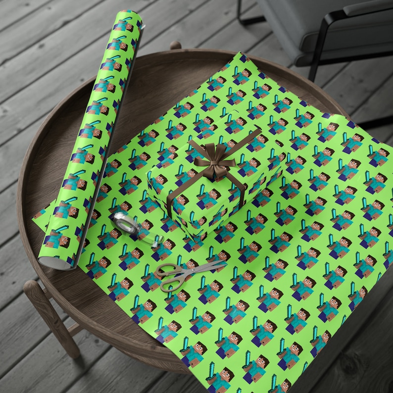 Minecraft Gamer Wrapping Paper Birthday Gift Wrap Party Present Sword ...