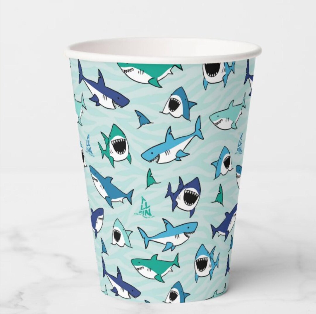Sharks Paper Cups Birthday Party Blue, Set of 8 - Etsy