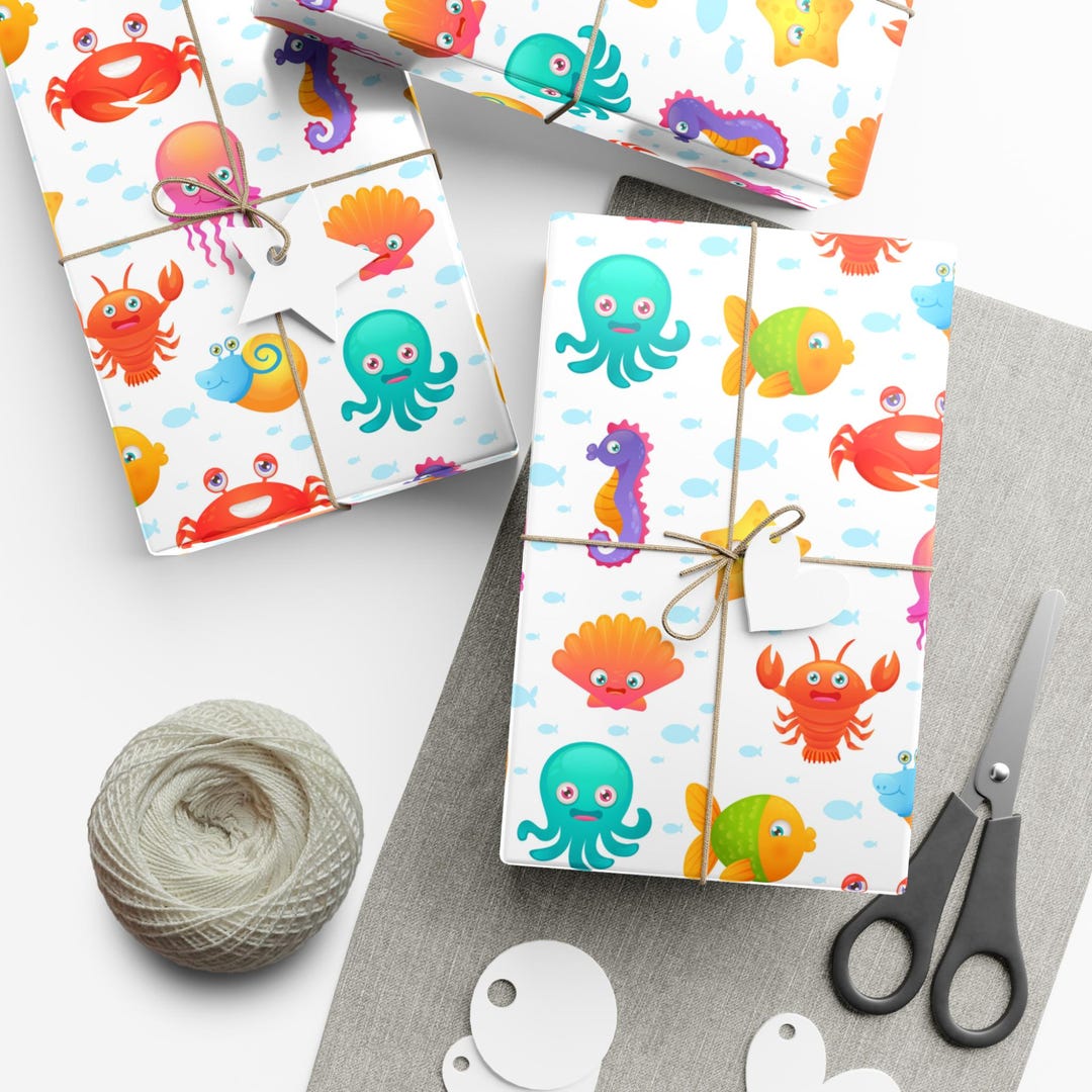 Sea Creatures Wrapping Paper Sea Life Gift Wrap Kids Birthday Party Sea ...