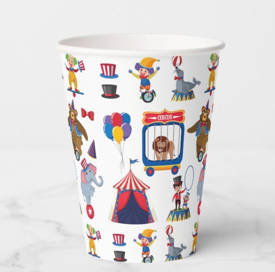 Circus Paper Cups Birthday Party Clown, Set of 8 - Etsy