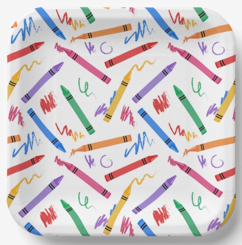 Crayons School Square Paper Plates, Set of 8 - Etsy