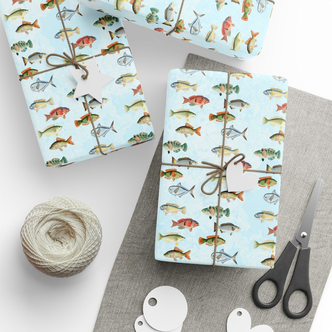 Fish Fishing Wrapping Paper Birthday Gift Wrap Fisherman Blue ...