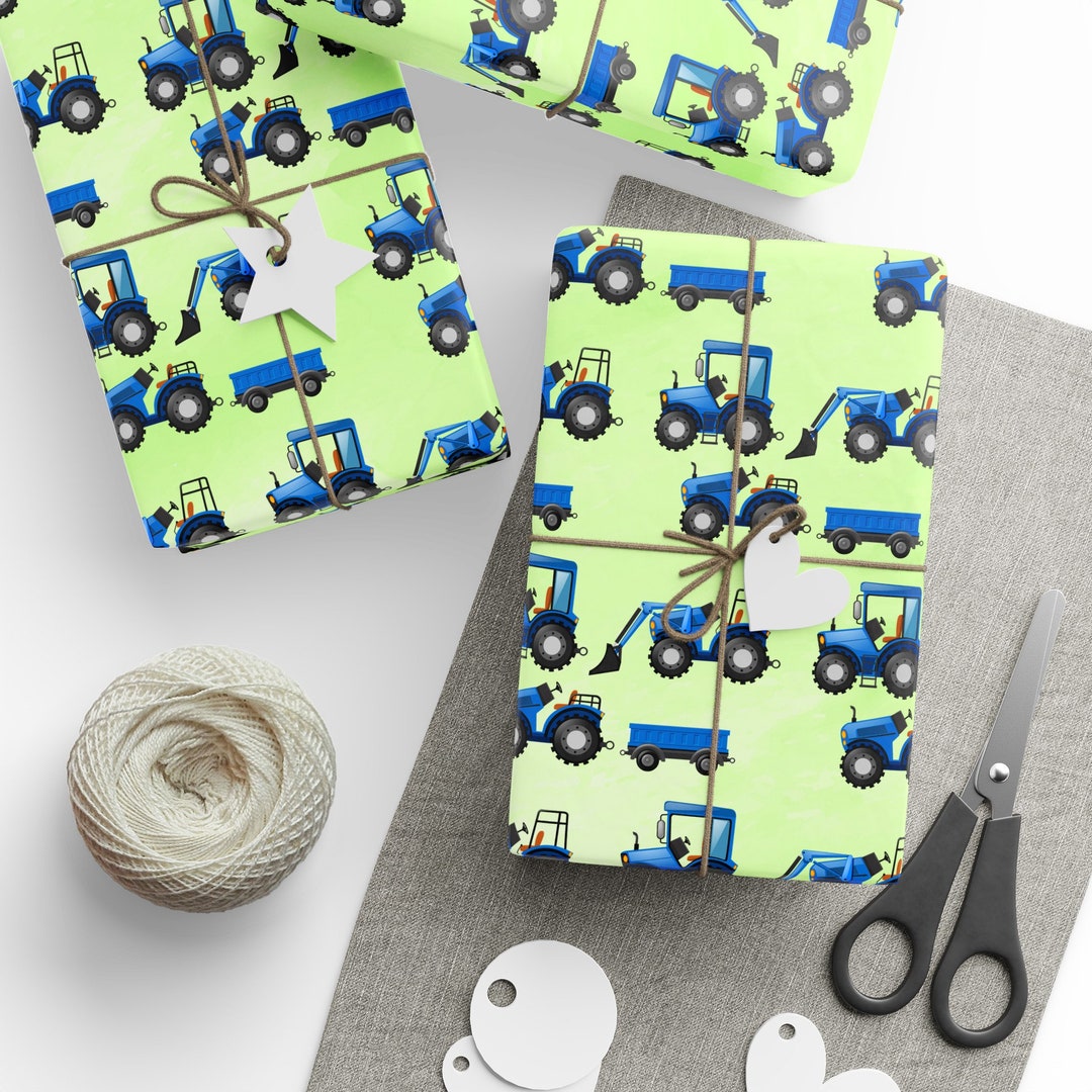 Farm Tractor Wrapping Paper Barn Kids Birthday Party Present Gift Wrap ...