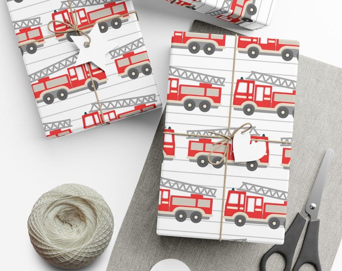 Fireman Wrapping Paper, Fire Truck Wrapping Paper, Kids Wrapping Paper ...