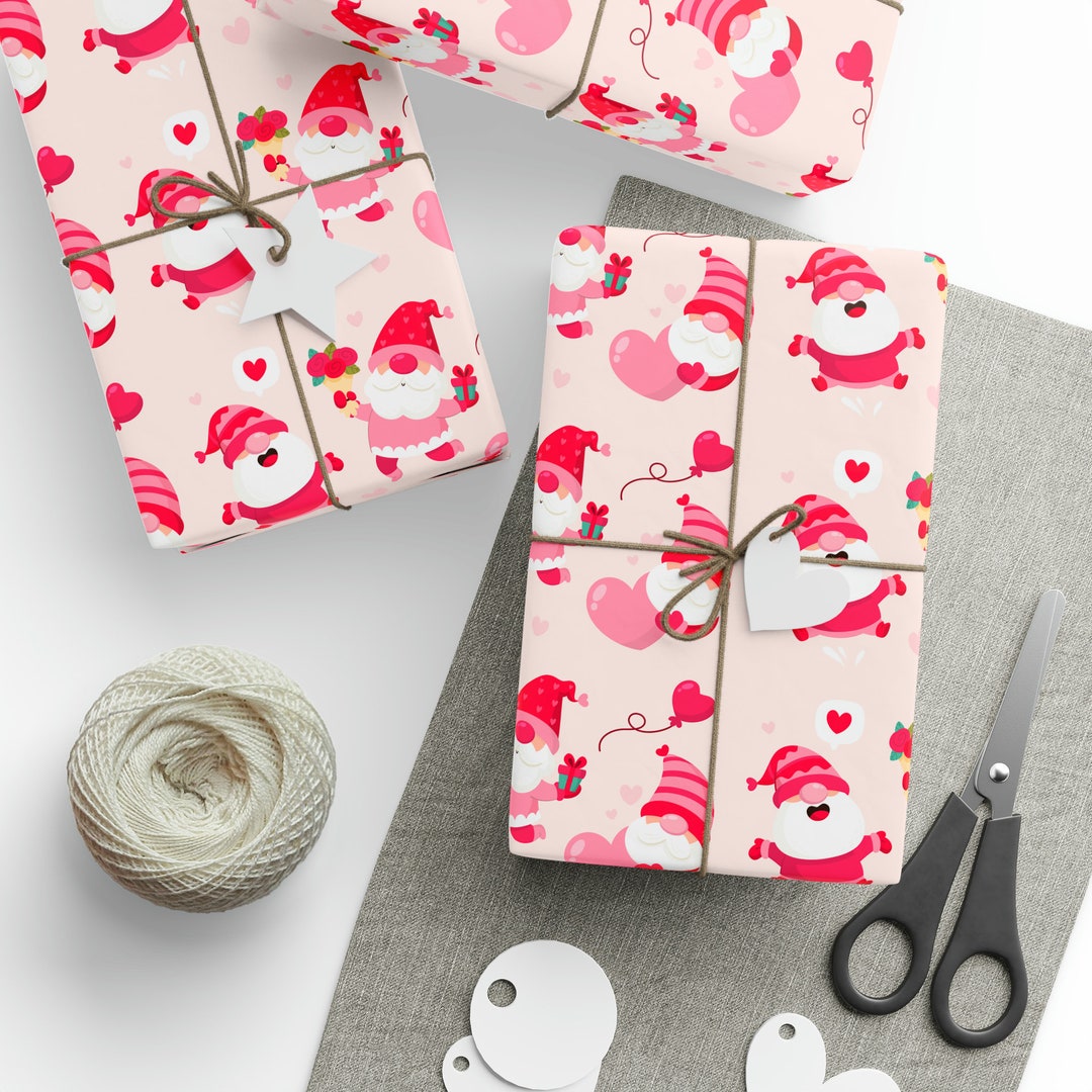 Gnomes Wrapping Paper Birthday Gift Wrap Pink Red Hearts Love - Etsy