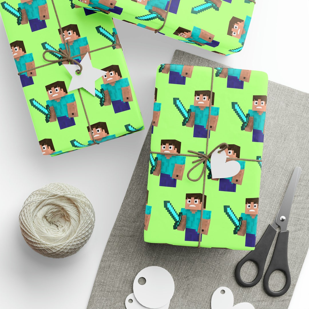 Minecraft Gamer Wrapping Paper Birthday Gift Wrap Party Present Sword ...