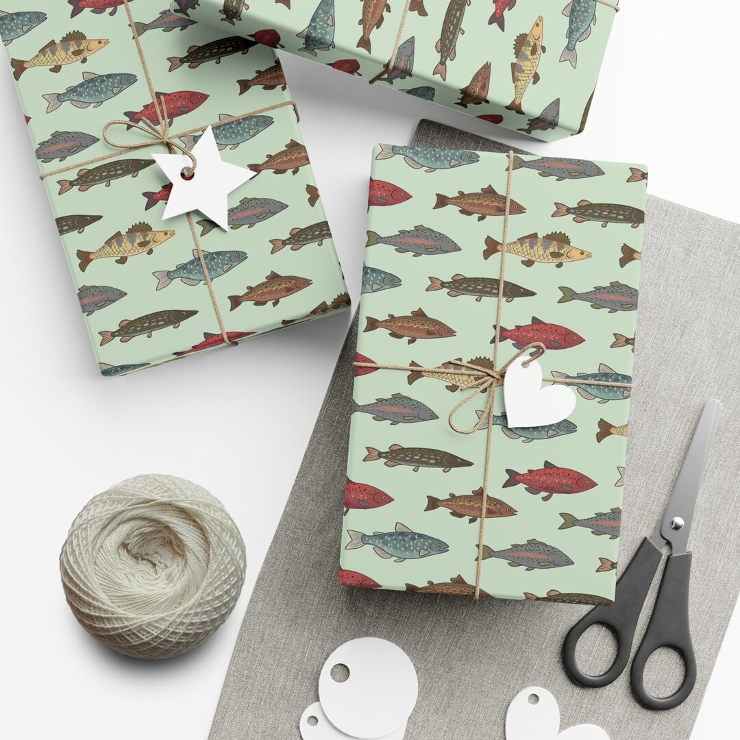 Fish Wrapping Paper Fishing Gift Wrap Fisherman Green - Etsy