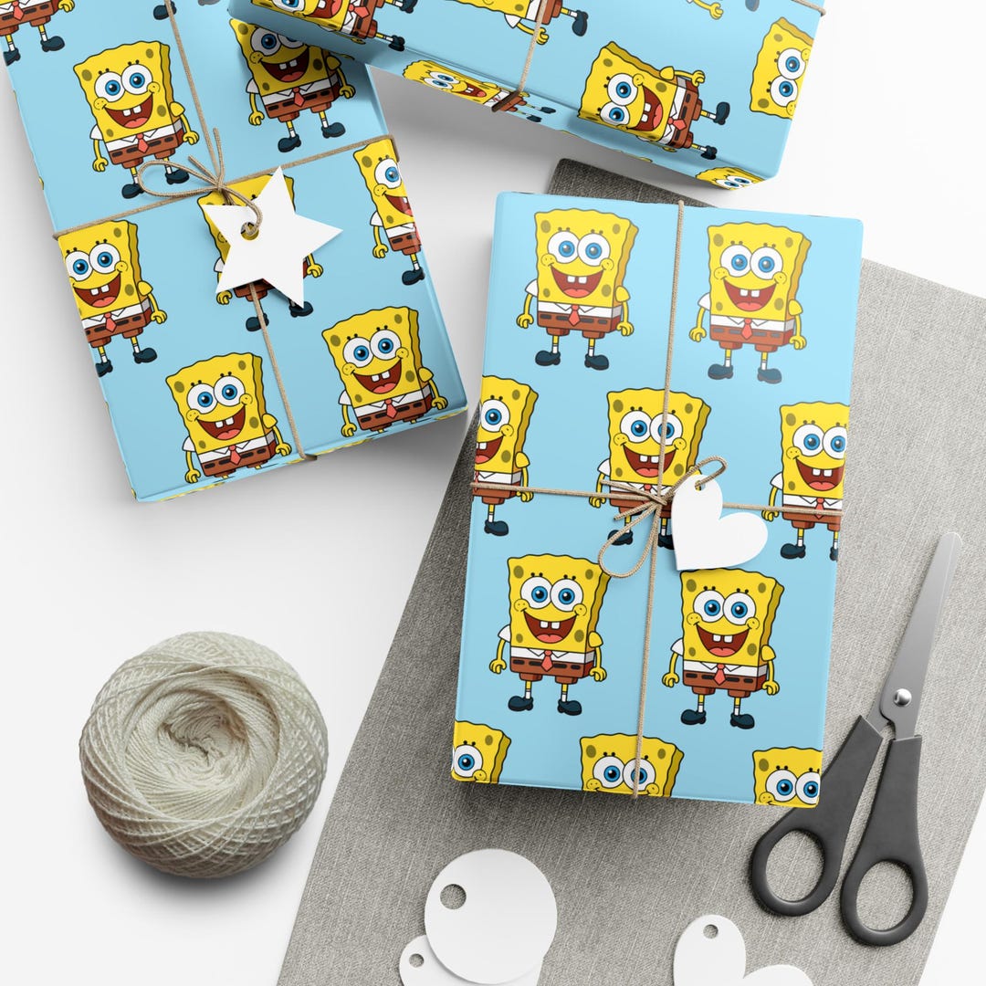 Spongebob Wrapping Paper Blue Gift Wrap Birthday Party - Etsy