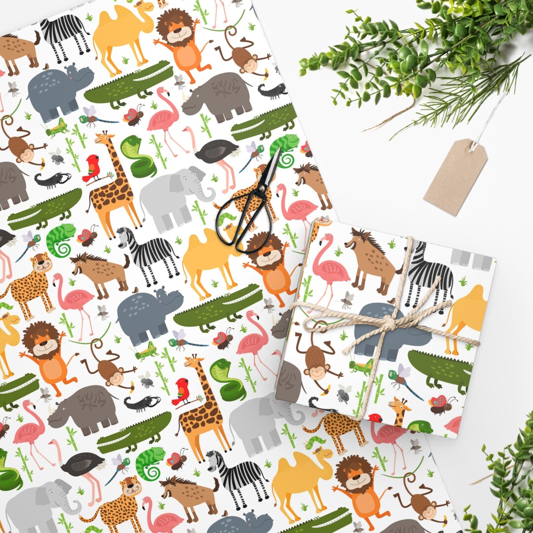 Safari Animals Wrapping Paper Jungle Animals Gift Wrap - Etsy