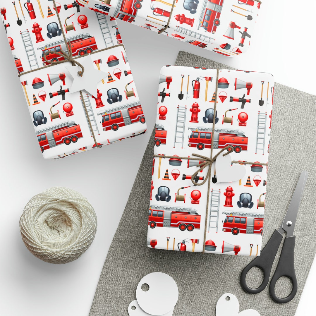 Firefighter Fire Truck Wrapping Paper Fireman Gift Wrap Red - Etsy