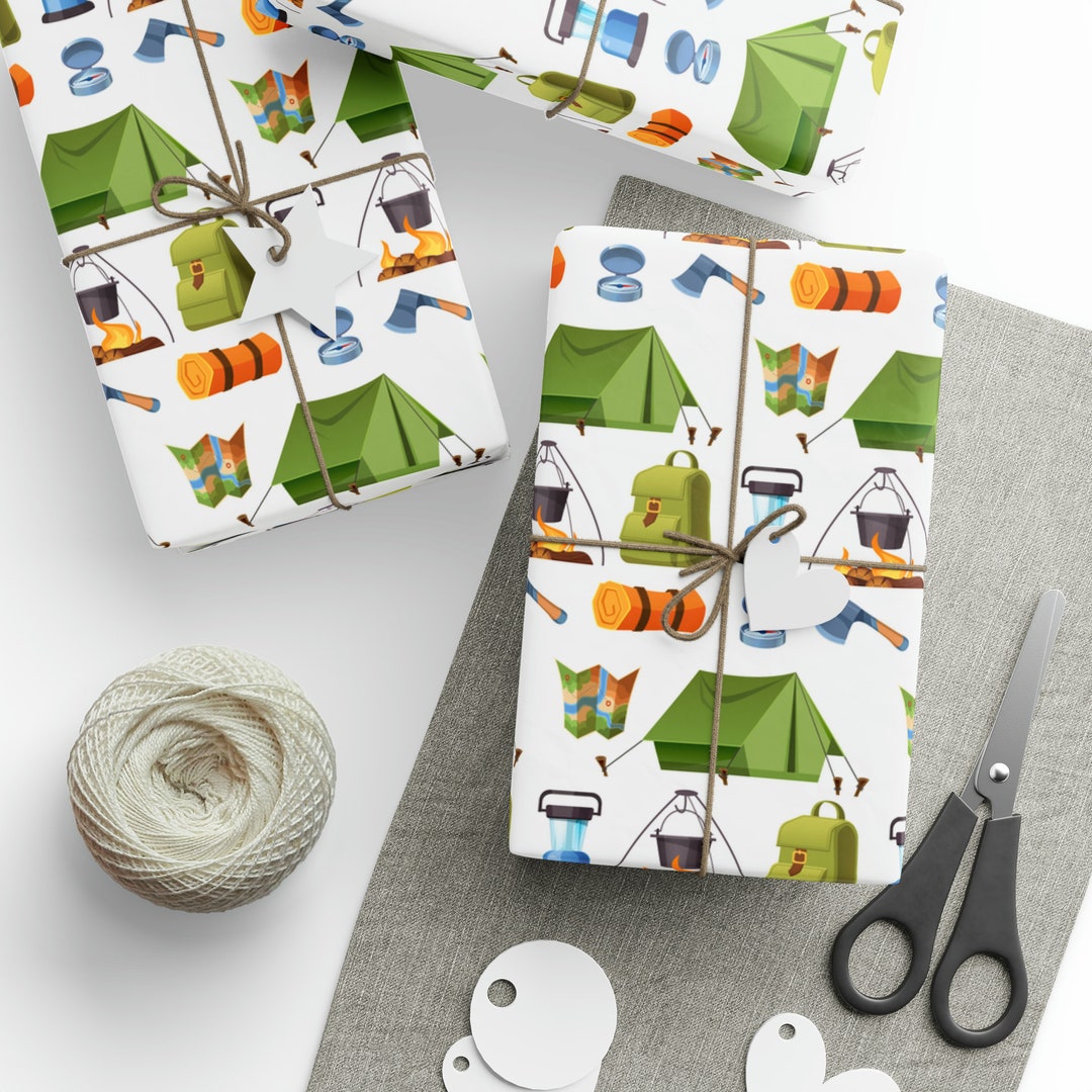 Camping Wrapping Paper Camper Gift Wrap Camp Tent Campfire - Etsy