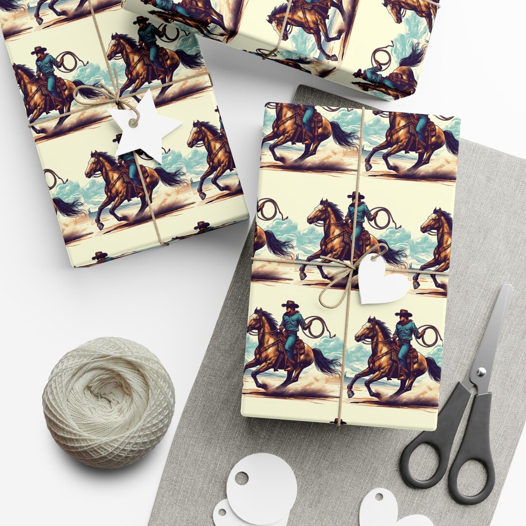 Cowboy Wrapping Paper Western Gift Wrap Rodeo Horse Birthday Party ...