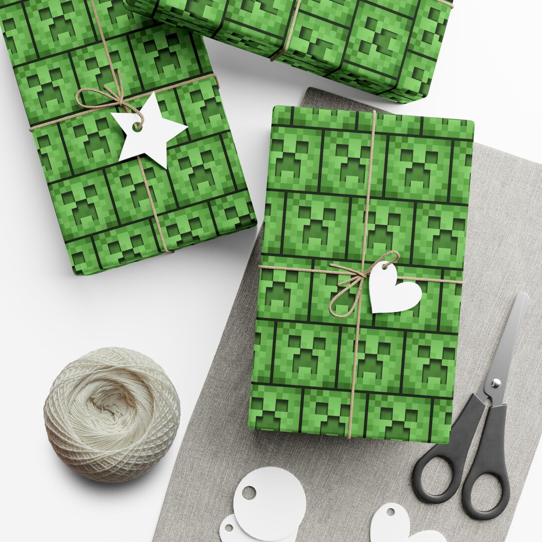 Minecraft Wrapping Paper Green Gift Wrap Mining Birthday Party - Etsy