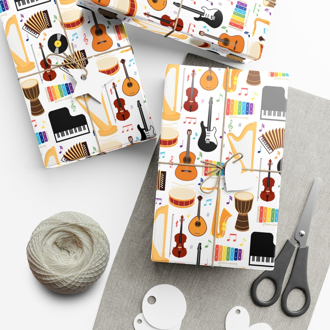 Music Wrapping Paper Musical Instruments Gift Wrap Guitar Piano Drums ...