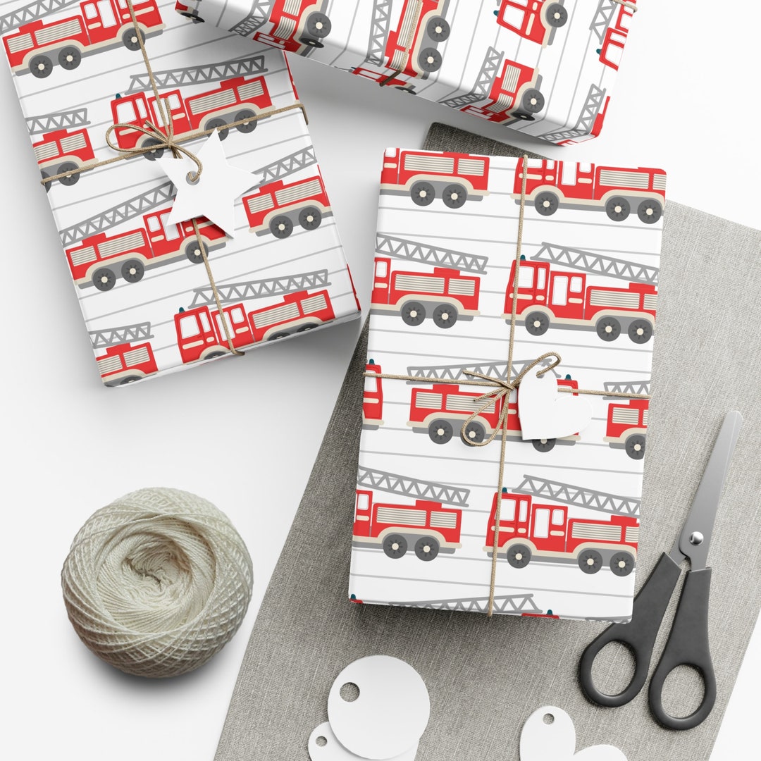 Fire Truck Wrapping Paper Fire Fighter Gift Wrap Birthday Baby Shower ...