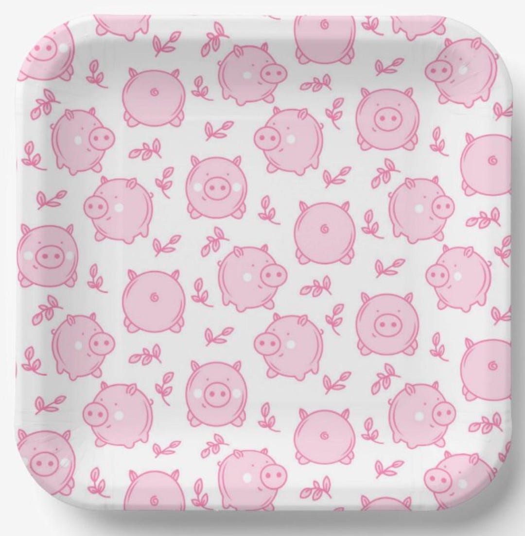 Pig Square Paper Plates Birthday Party Pink Animal Farm, Set of 8 - Etsy