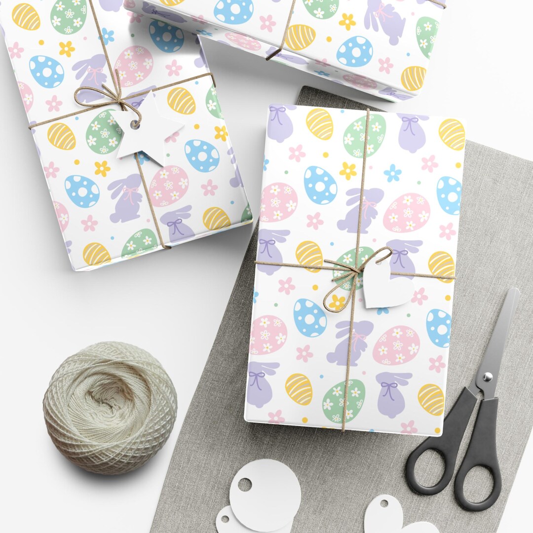 Easter Bunny Wrapping Paper Easter Egg Gift Wrap Pastel Purple Blue ...