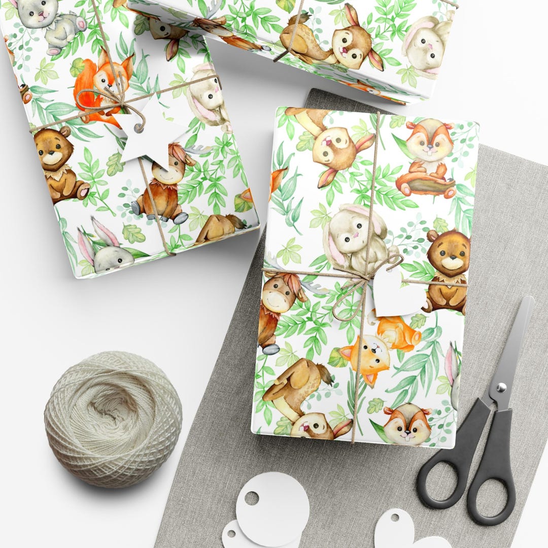 Woodland Baby Animals Wrapping Paper Forest Creatures Gift Wrap ...