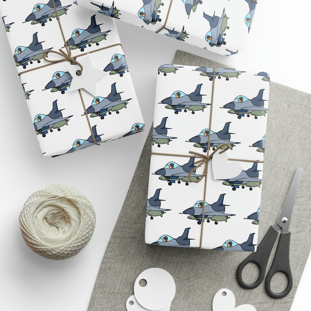 Military Fighter Jet Wrapping Paper Aircraft Gift Wrap Birthday Party ...