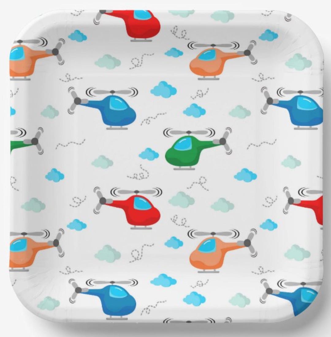 Helicopter Square Paper Plates Birthday Party Chopper Heli, Set of 8 - Etsy
