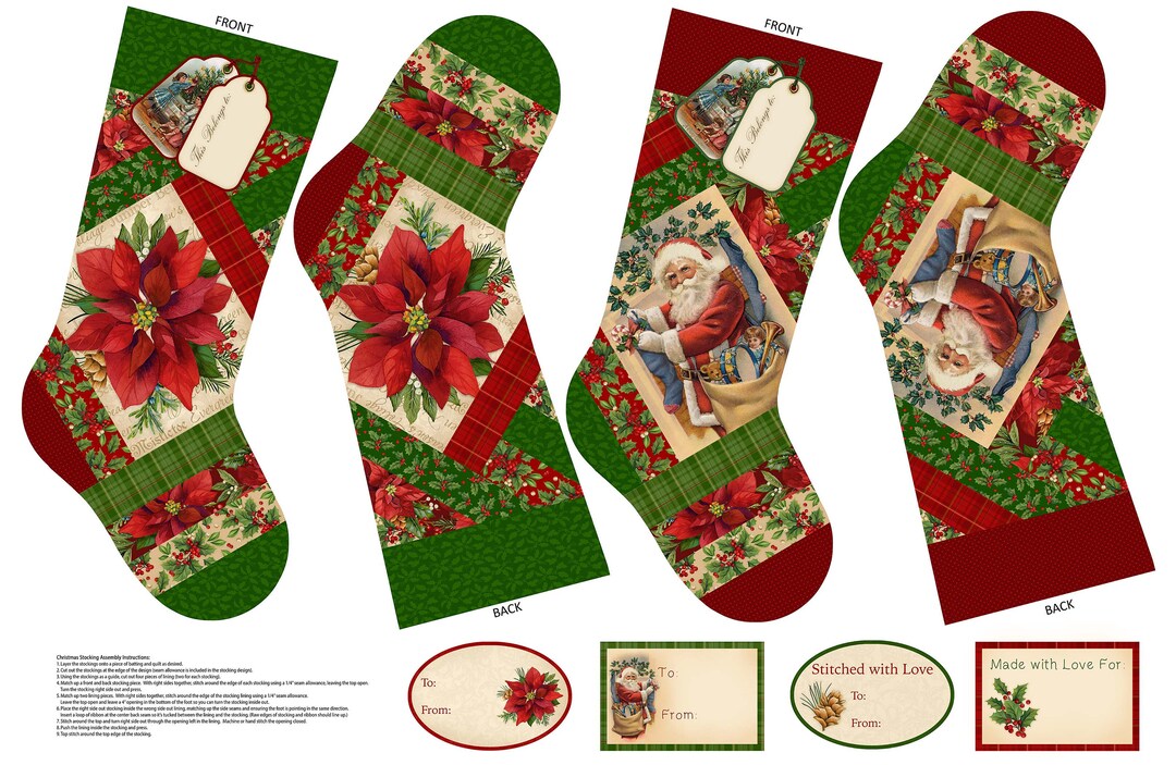 Old Time Christmas Stocking Panel Northcott Fabrics - Etsy