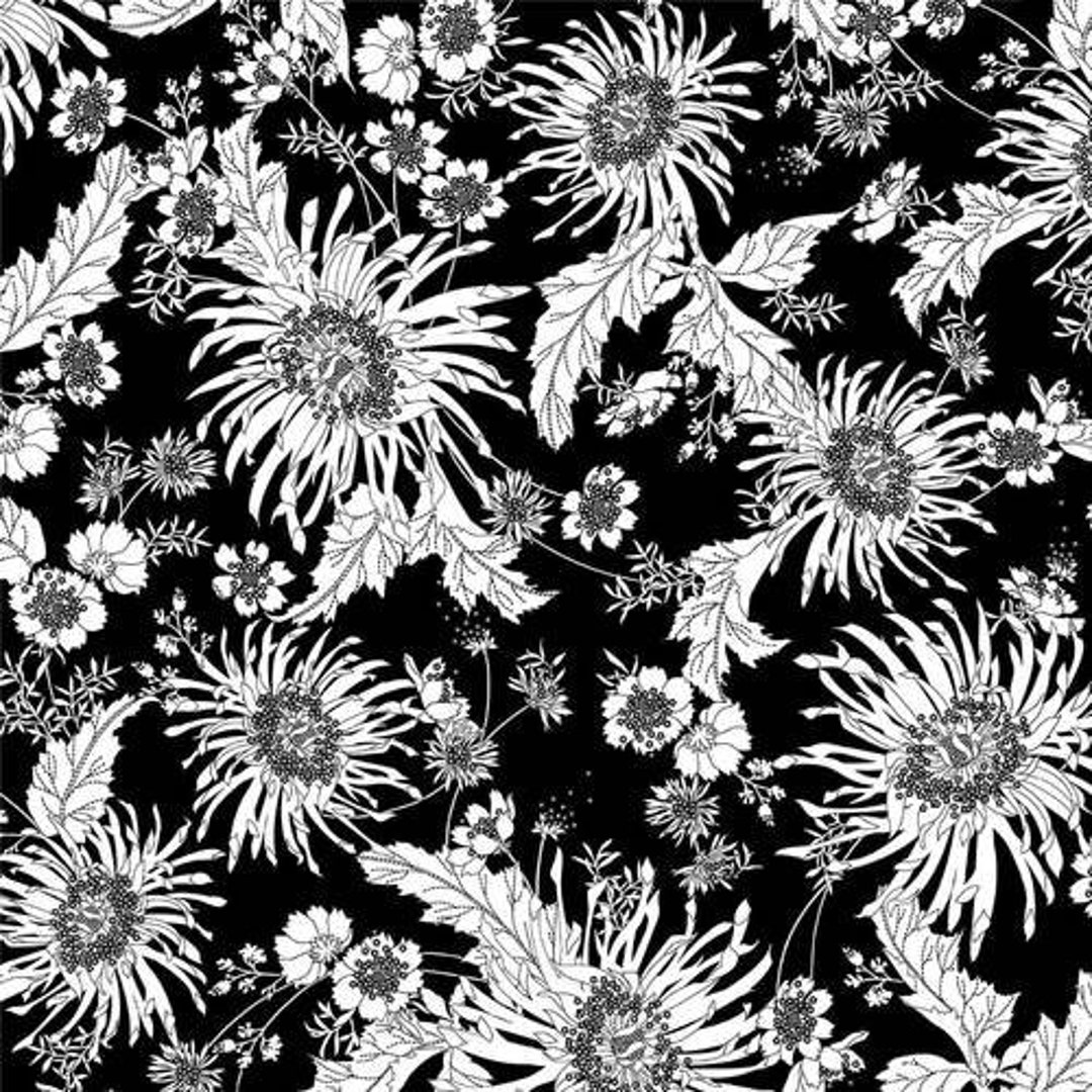 Bloom, 108" Wide Fabric, Studio E Fabrics, White on Black - Etsy