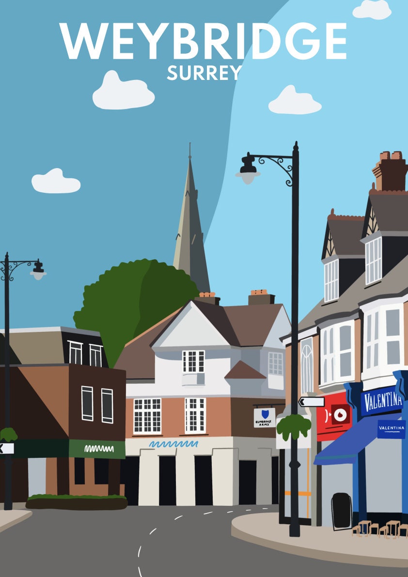 Weybridge High Street, Surrey Impresión de Arte Digital - Etsy España