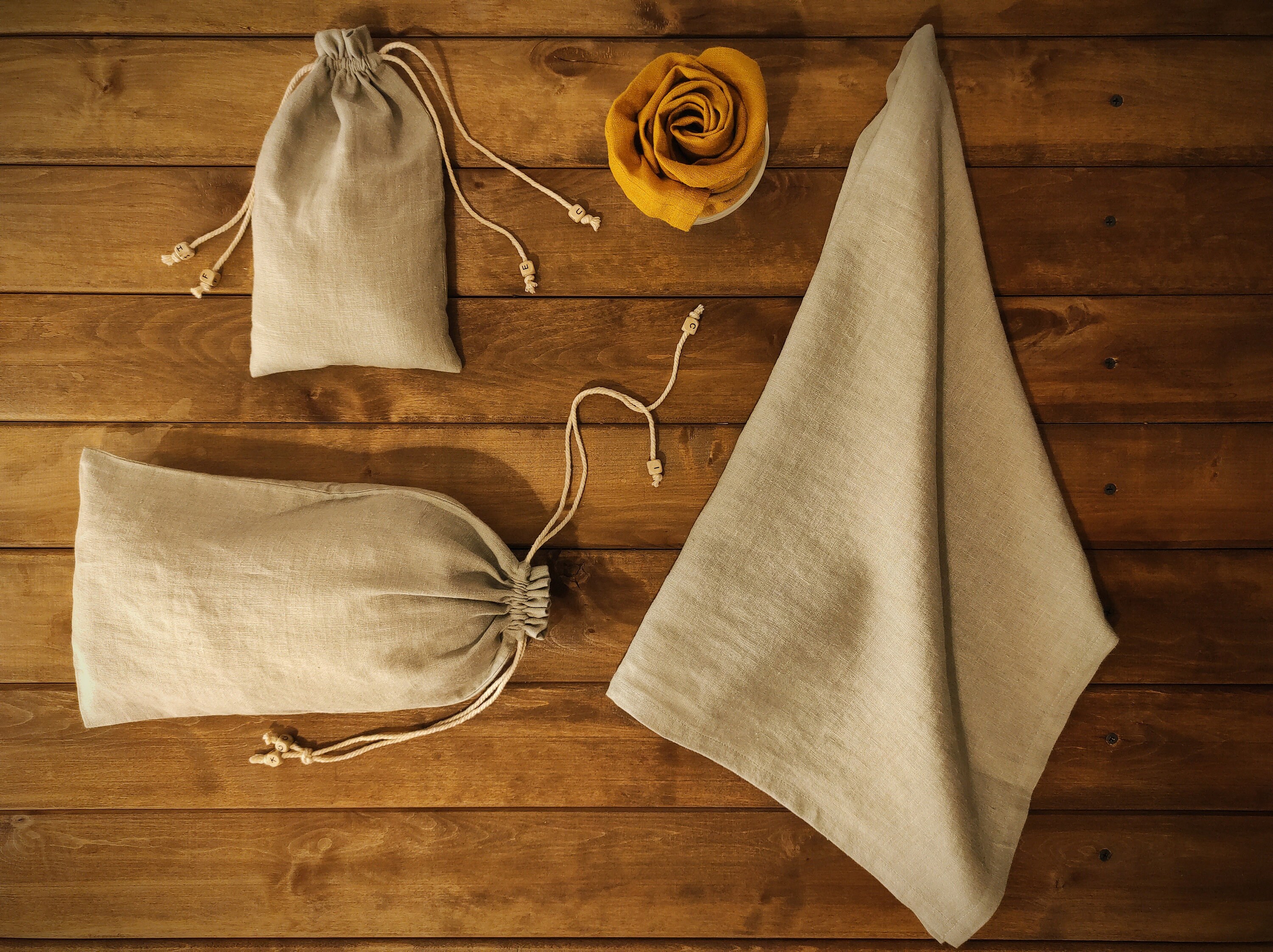 Linen Bread Bag on a Drawstring. Rustic natural Gray Linen Storage Bag ...