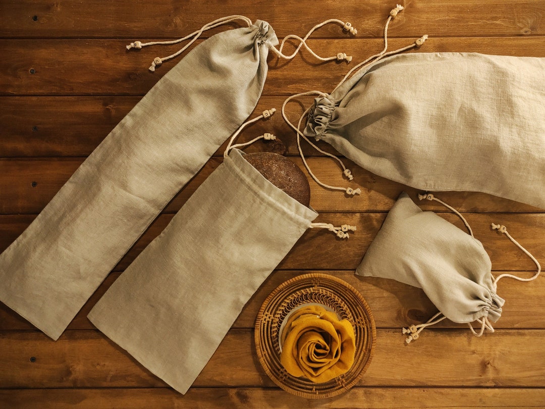 Linen Bread Bag on a Drawstring. Rustic (natural Gray) Linen Storage ...