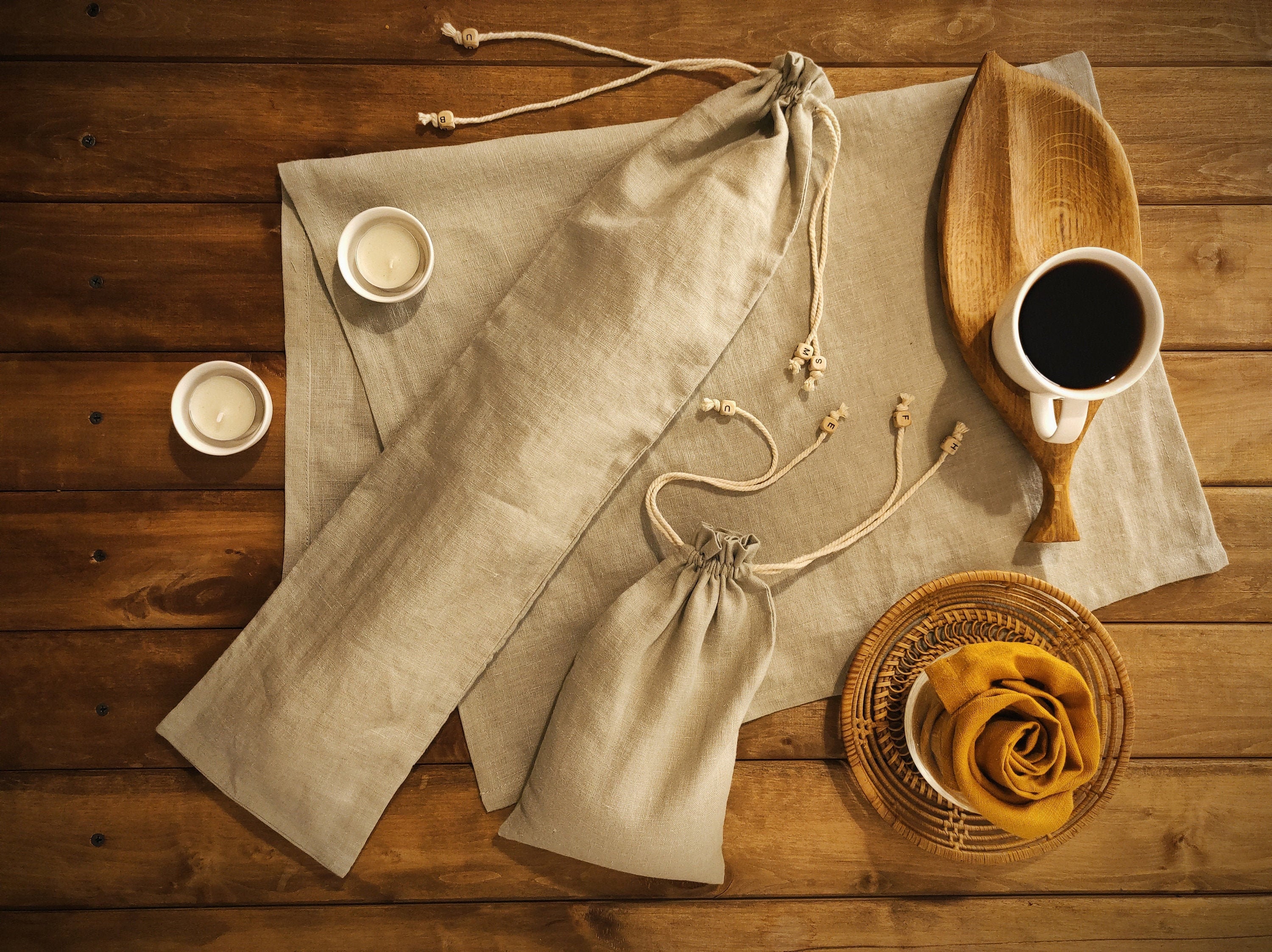 Linen Bread Bag on a Drawstring. Rustic natural Gray Linen Storage Bag ...
