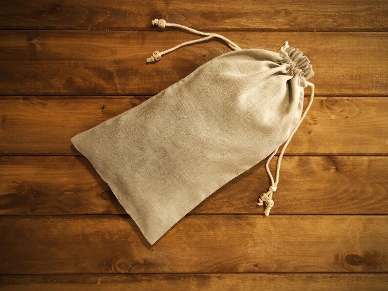 Linen Bread Bag on a Drawstring. Rustic natural Gray Linen Storage Bag ...