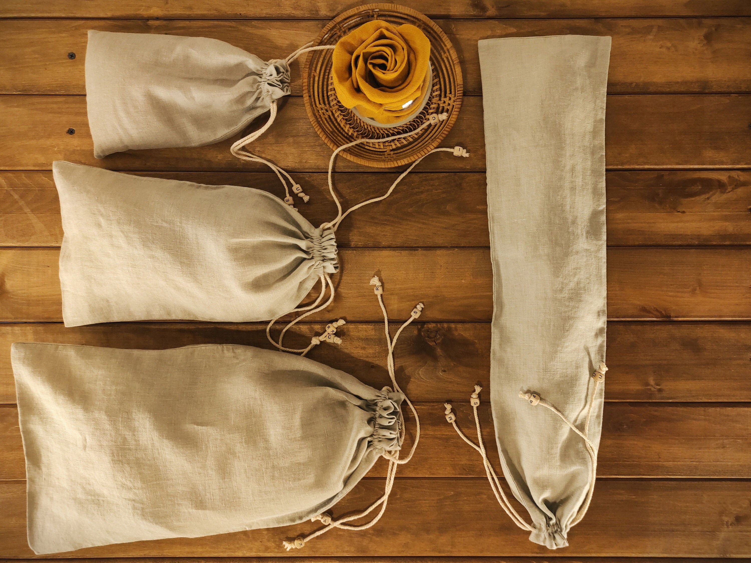 Linen Bread Bag on a Drawstring. Rustic natural Gray Linen Storage Bag ...
