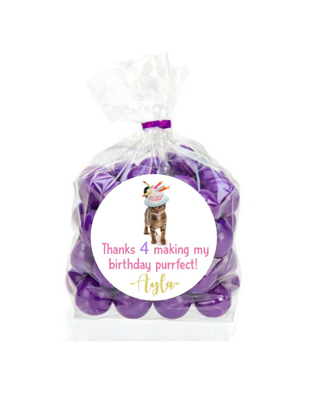 Cat Birthday Stickers - Cat Goodie Bag Stickers - Cat Birthday Party ...