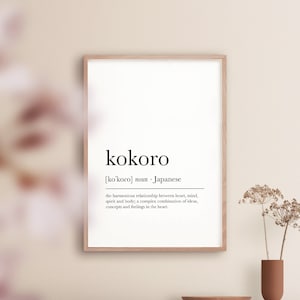 Kokoro Definition Print, Japanese Dictionary Artwork, Japandi Poster ...