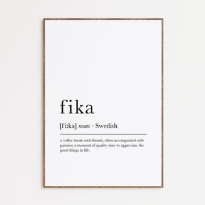 Fika Definition Print, Dictionary Artwork, Scandinavian Art, Nordic ...