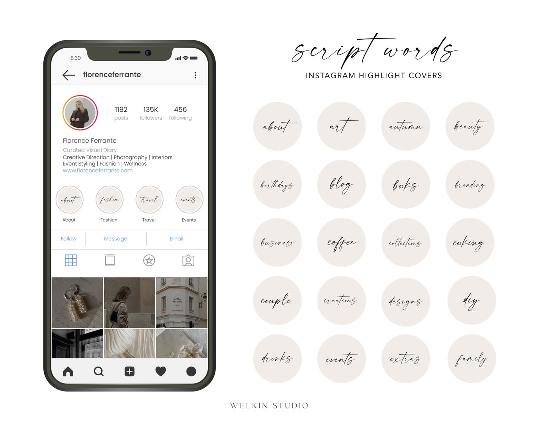 100 Script Words Lifestyle Instagram Highlight Covers - Minimal ...