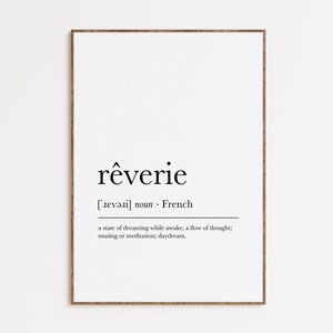 Reverie Definition Print, French Dictionary Poster, Nordic Print ...