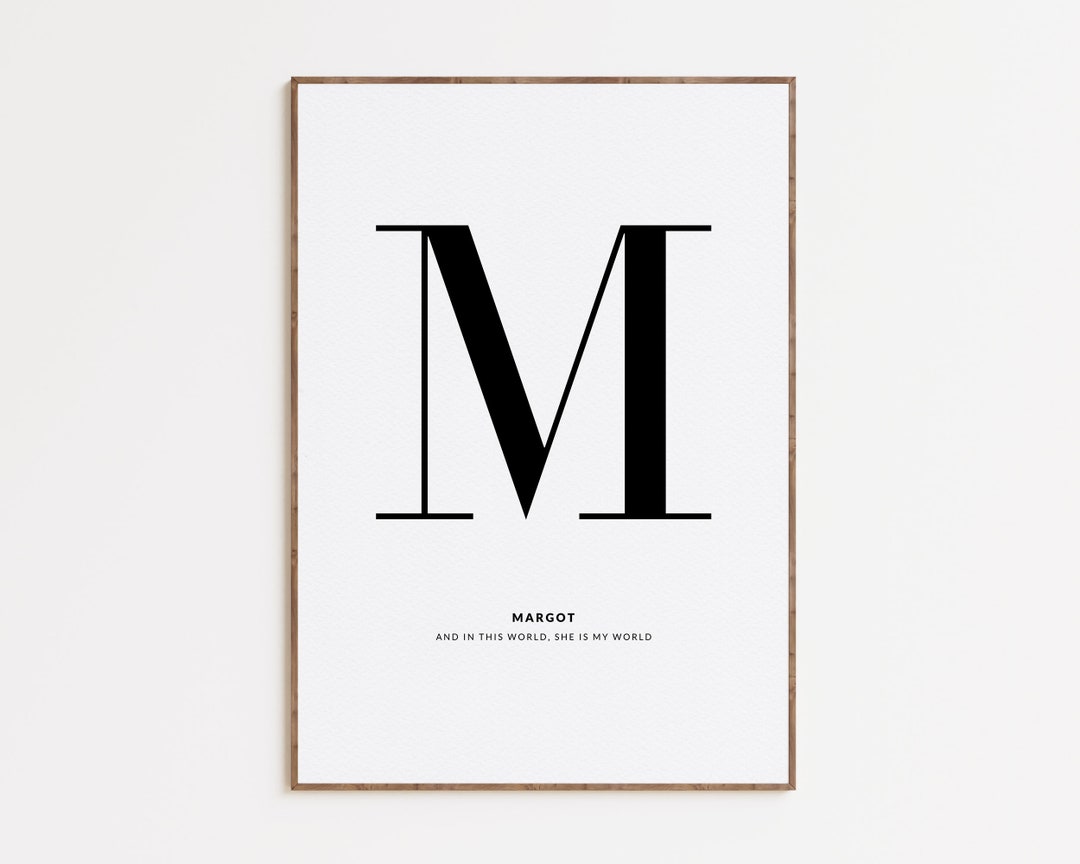 Custom Uppercase Name Initial Print, Monochrome Letter Poster ...