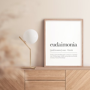 Eudaimonia Definition Print, Greek Word Definition Print, Greek Quote ...